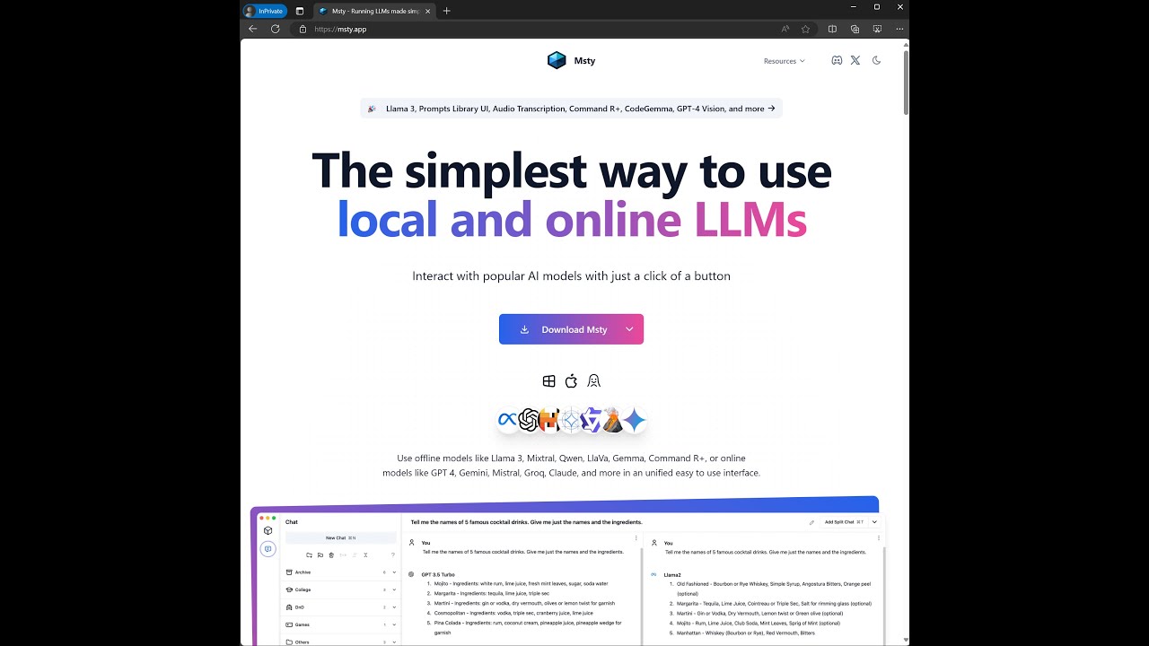 Quick Demo: Run Many Large Language Models for Free with Msty.app - YouTube