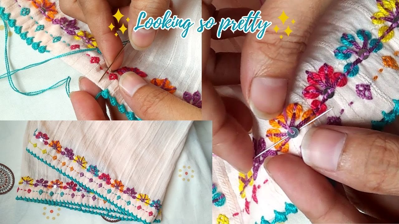 Beautiful Hand Embroidery Border Design || Multi Color Embroidery ...