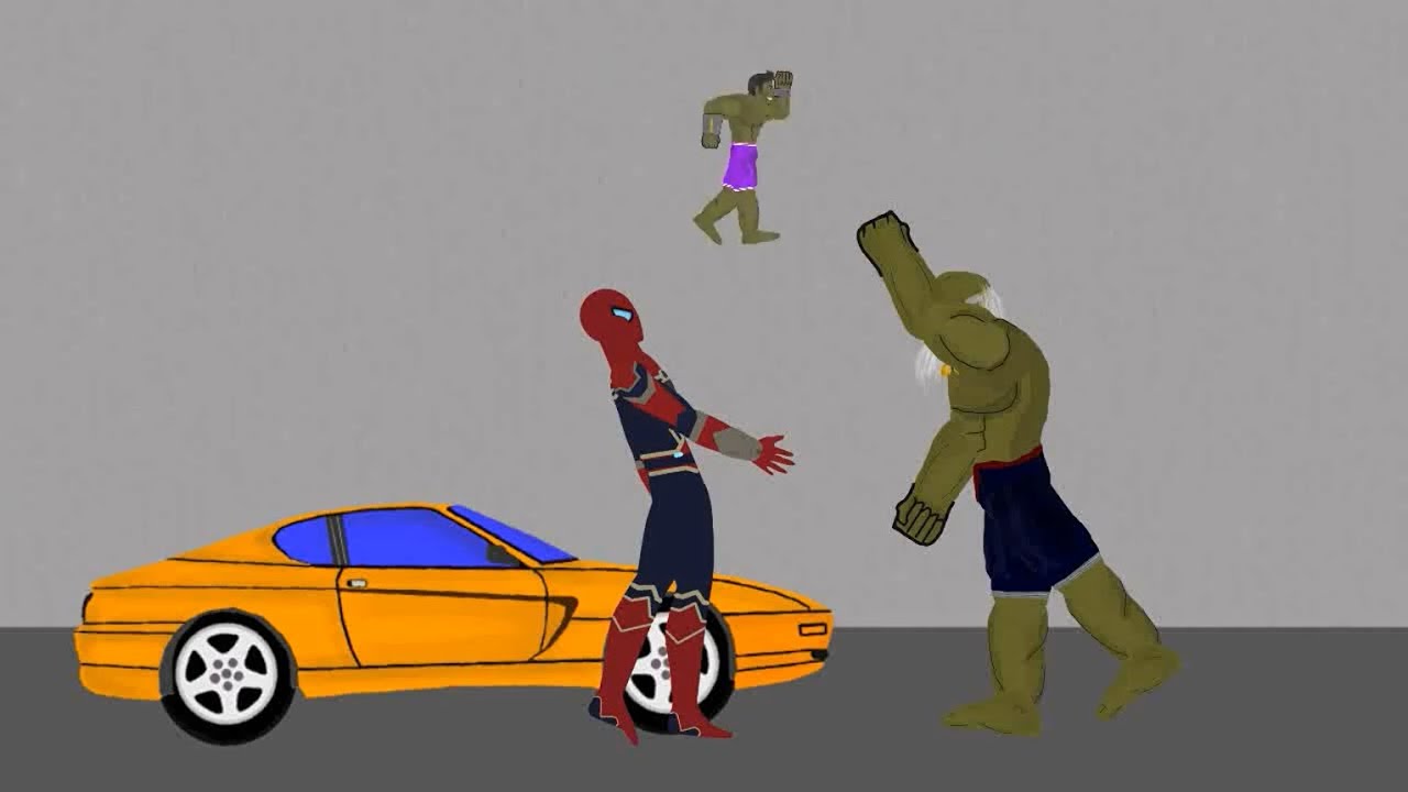 Drawing Cartoon 2 - Small Hulk And Old Hulk Fighting With Spiderman For ...