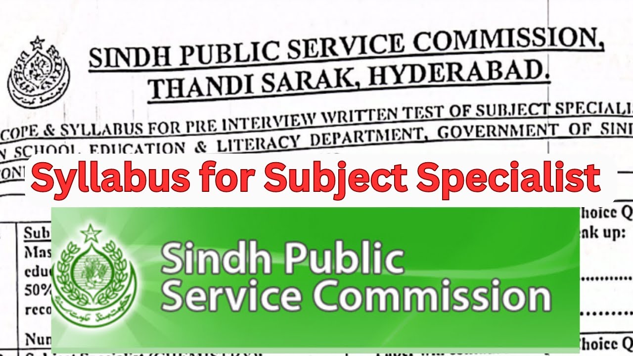 Syllabus for ALL Subject Specialist | SPSC Test 2023-24 | Sindh Public ...