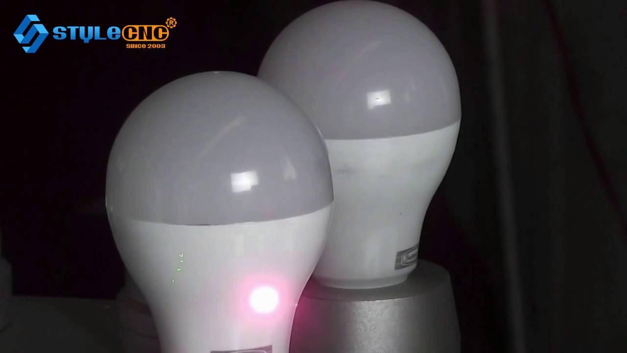LED lamp bulb laser marking with rotation table - YouTube