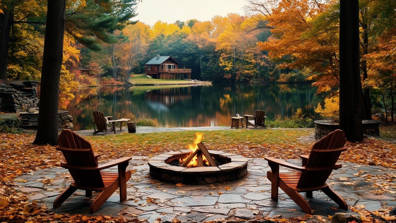 Autumn Calm by the Lake: Cozy Fire Pit & Nature Sounds to Relax, Study ...