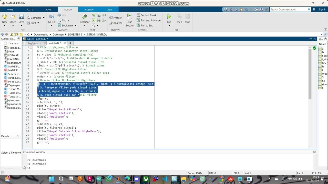 Simulasi High Pass Filter | Matlab - YouTube