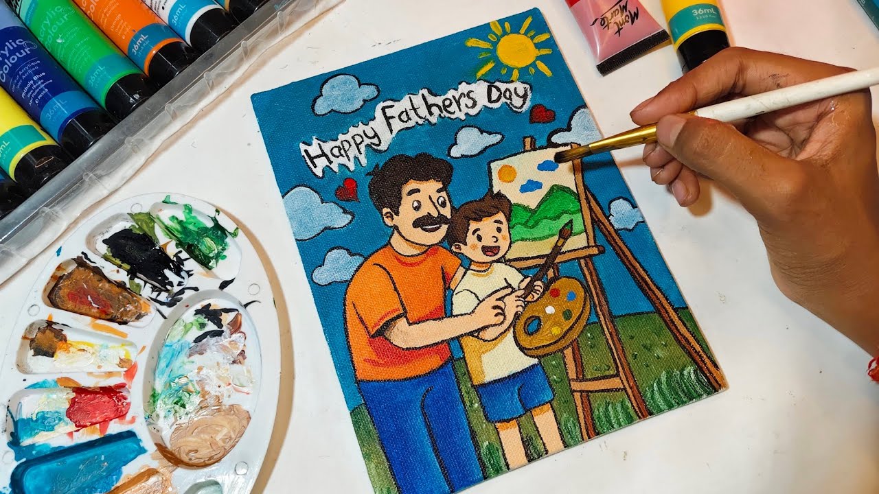 Father's Day Drawing | Acrylic Painting | Step By Step 🎨💓 - YouTube
