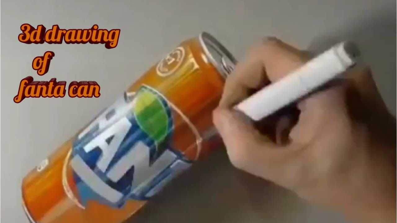 How to draw a 3d drawing of fanta can. - YouTube