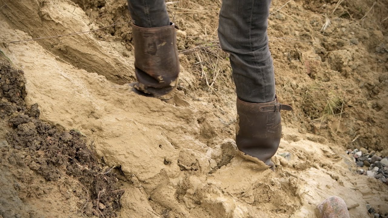 Brown Leather Boots in Sticky Clay on the Beach - YouTube