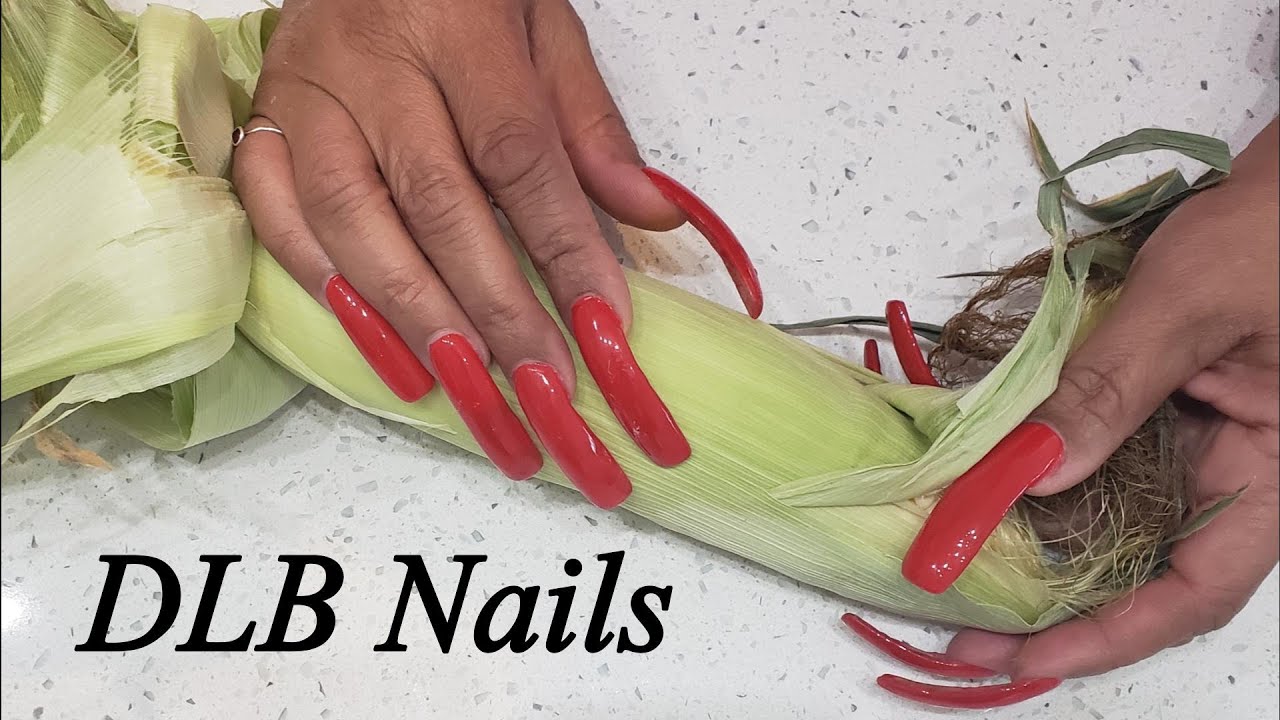 DLB NAILS - LONG NAILS - ASMR - Red Long Nails Shucking Corn - Picture ...