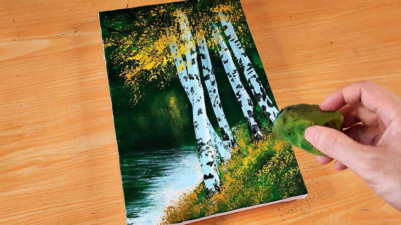 Fun and Easiest Way to Paint Birch Tree/ Acrylic Painting Technique ...