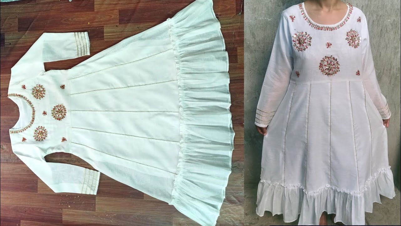 Long frock design cutting and stitching/panel frock design/frill wali ...