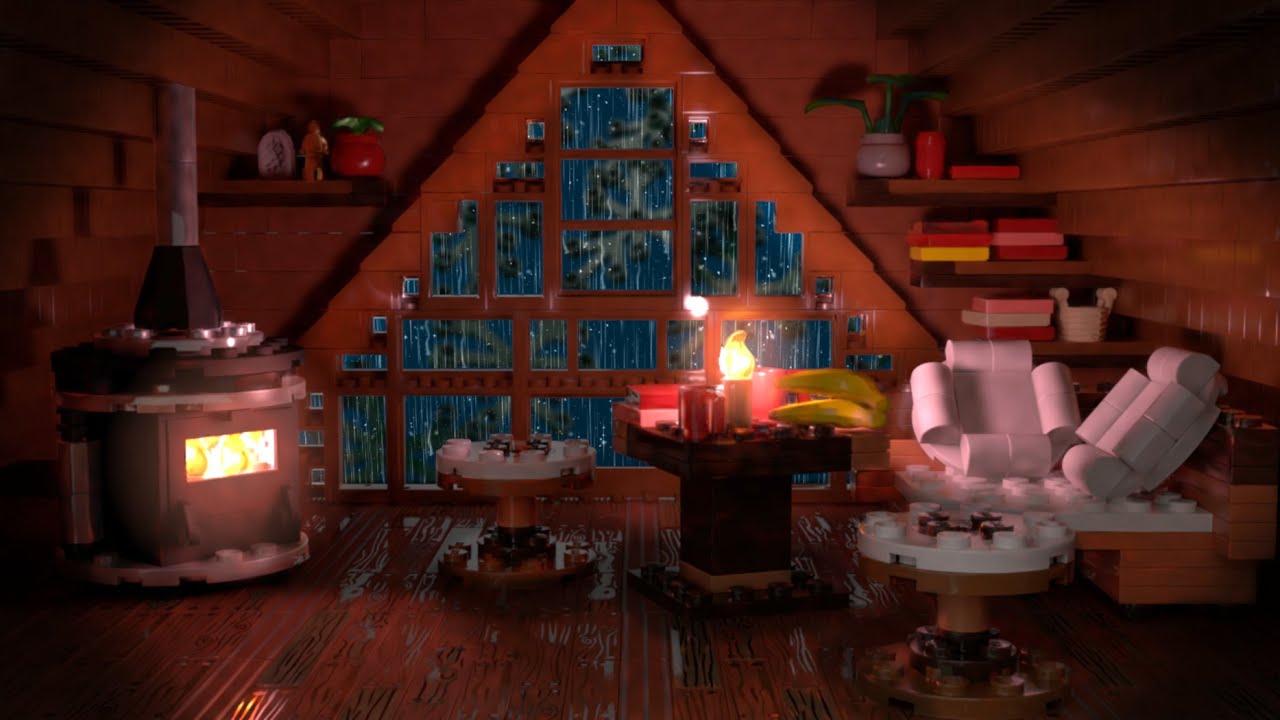 [LEGO] Cozy Cabin with Rain and Fireplace Sounds to Sleep, Relax, Study ...