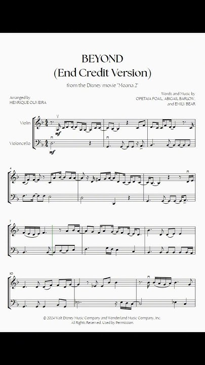 Beyond (End Credit Version) - Moana 2 | Violin and Cello - YouTube