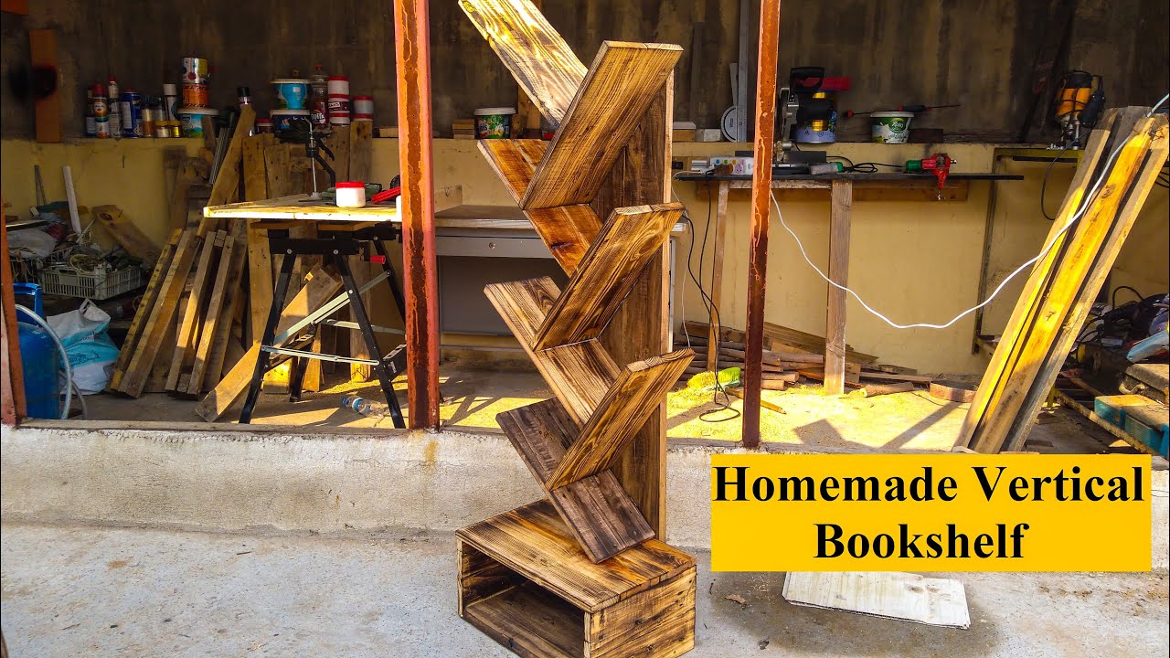 Homemade vertical book shelf - YouTube