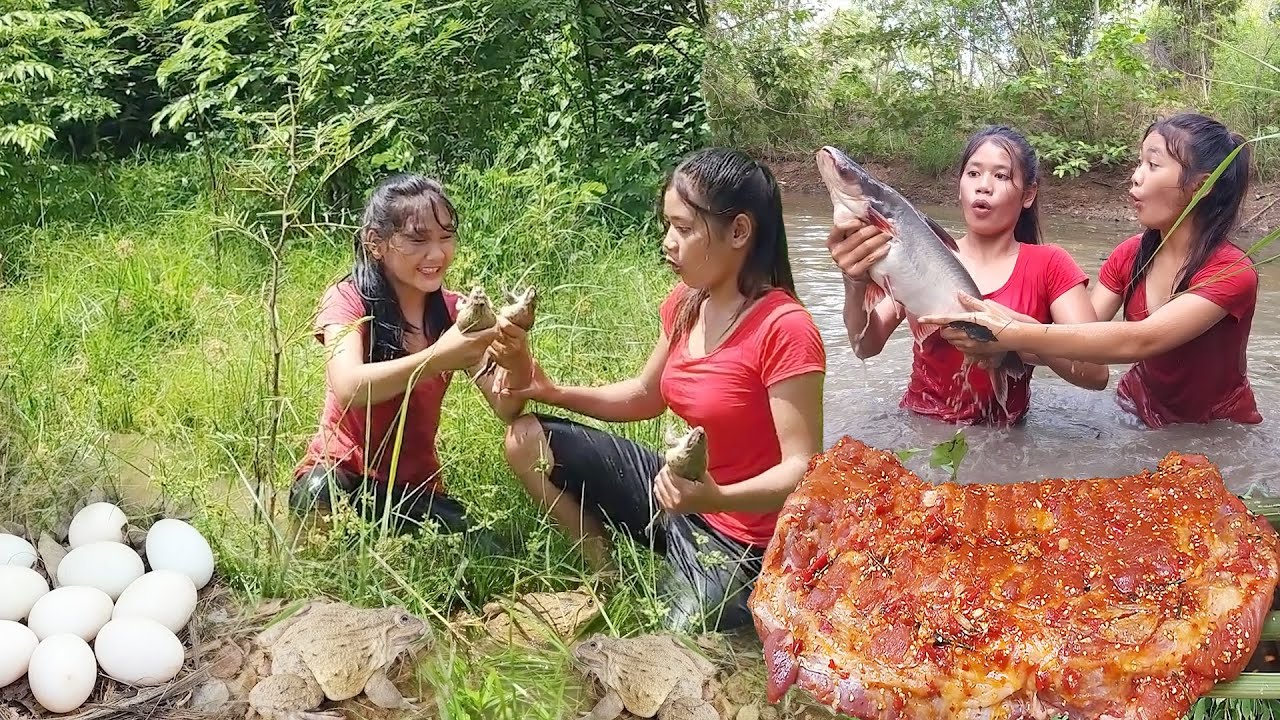 Catch big fish in the lake, Cooking big fish for lunch, Catch and cook ...