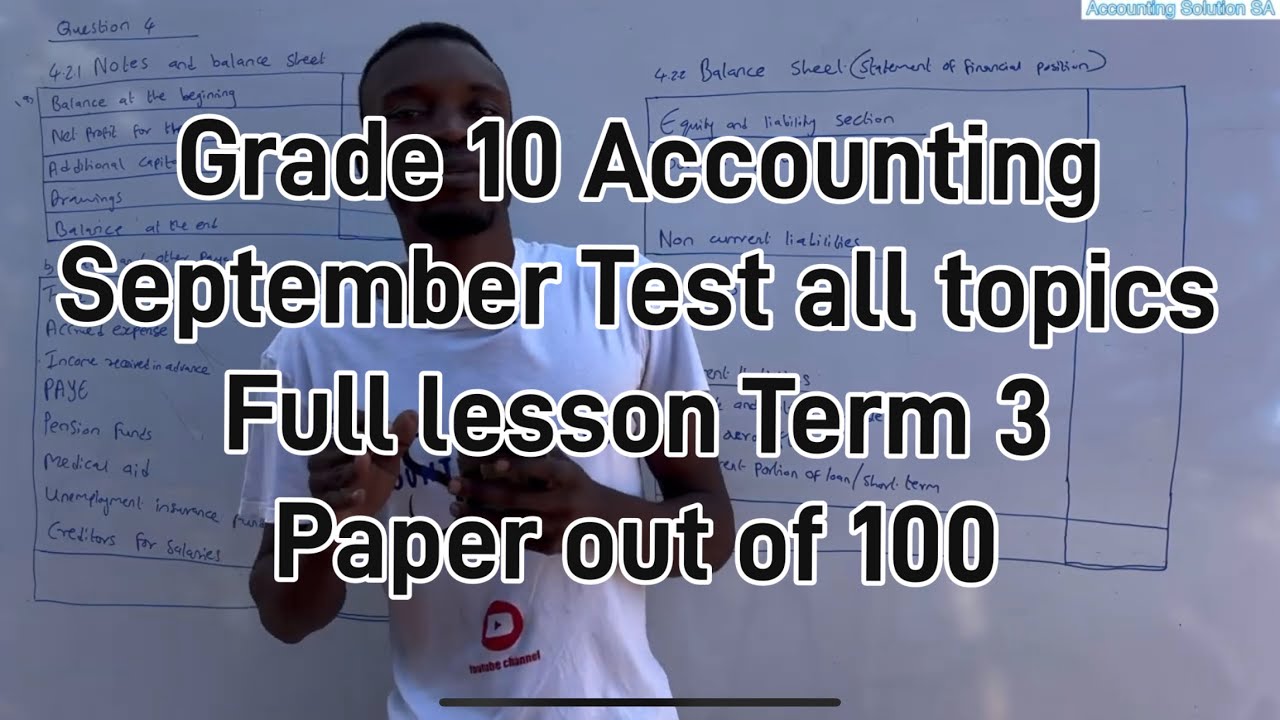 Grade 10 Accounting Paper 1 Term 3 September 2024 Test [Balance sheet ...
