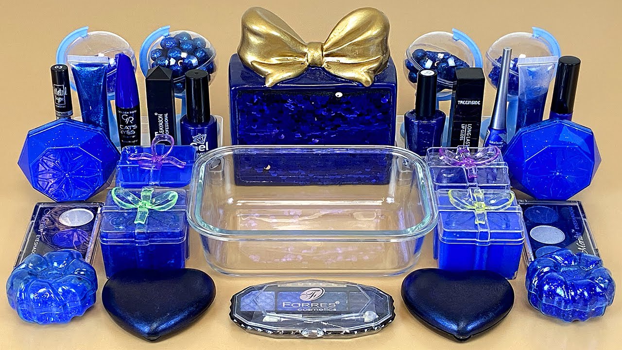 Navy BLUE SLIME Mixing makeup and glitter into Clear Slime ASMR ...