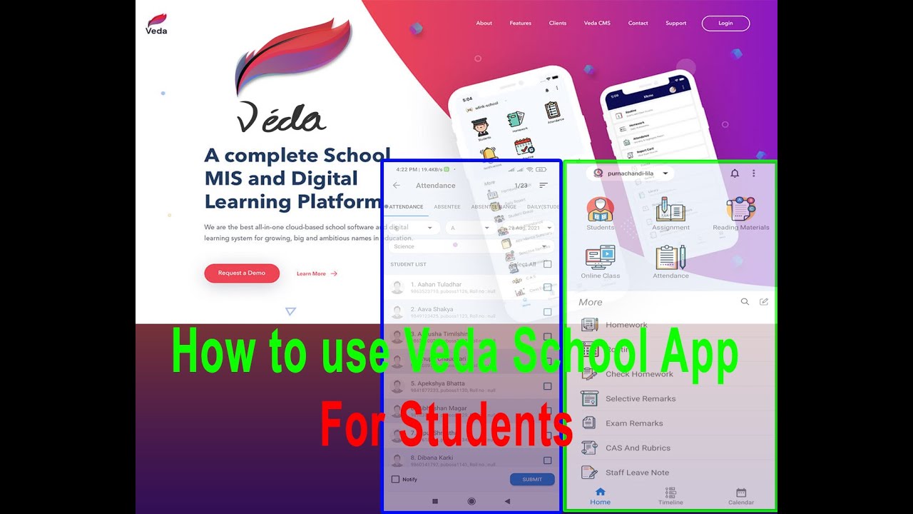 Veda student app for students on mobile/laptop/computer #purnachandi ...