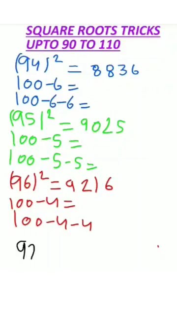 square root tricks upto 90 to 110 #maths #squareroot #basicmaths # ...
