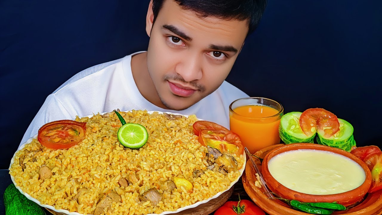 ASMR: EATING YUMMY 😋 SPICY CHICKEN 🐔 BIRYANI + SWEET YOGHURT | BIRYANI ...