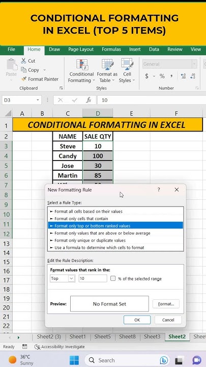 Conditional Formatting Find Top5 Values In Excel Shorts Exceltips Excel Exceltutorial