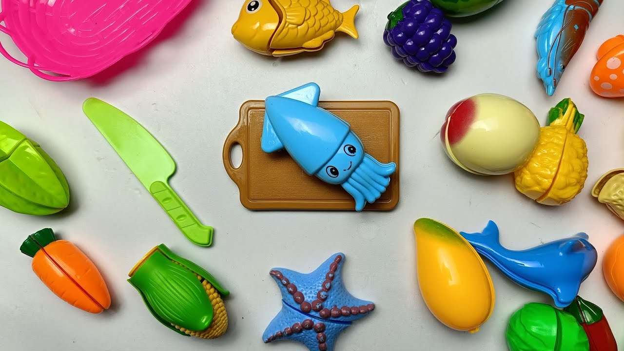 Satisfying asmr cuts fruit, Sea animals, Vegetables, The are Blue squid ...