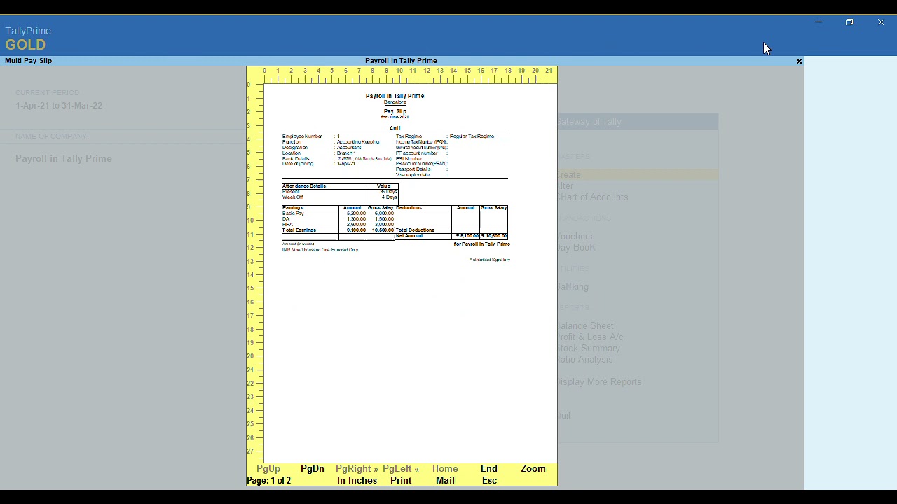 TallyPrime Multiple Payslips printing. - YouTube