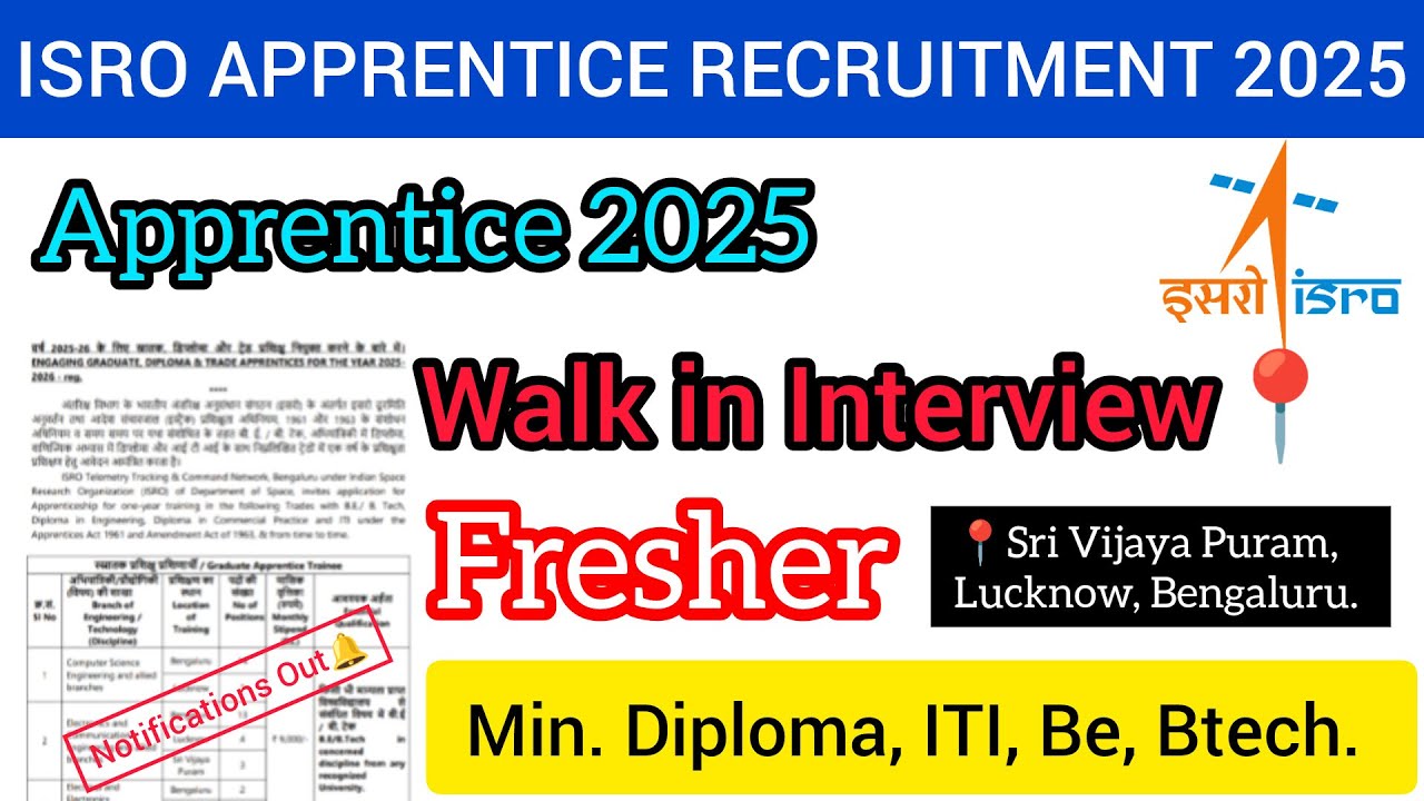 ISRO Apprentice Recruitment 2025 Walk in interview || ISRO apprentice ...