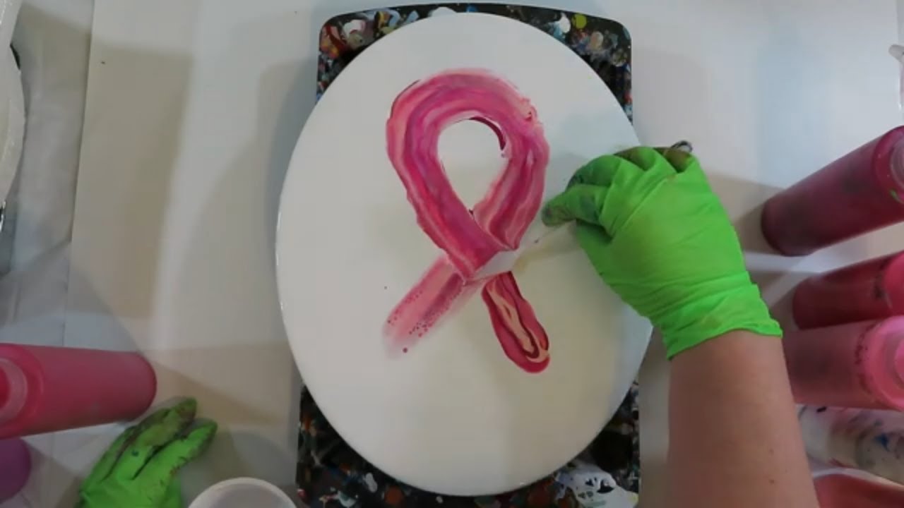 Breast Cancer Awareness Ribbon Paint Pour No Silicone - YouTube