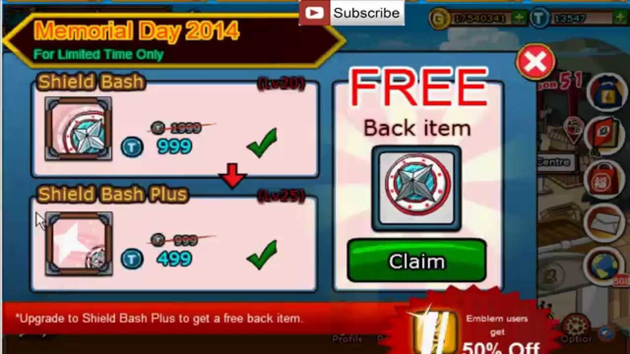 Ninja Saga : Memorial Day 2014 : Shield Bash Plus + Back item - YouTube
