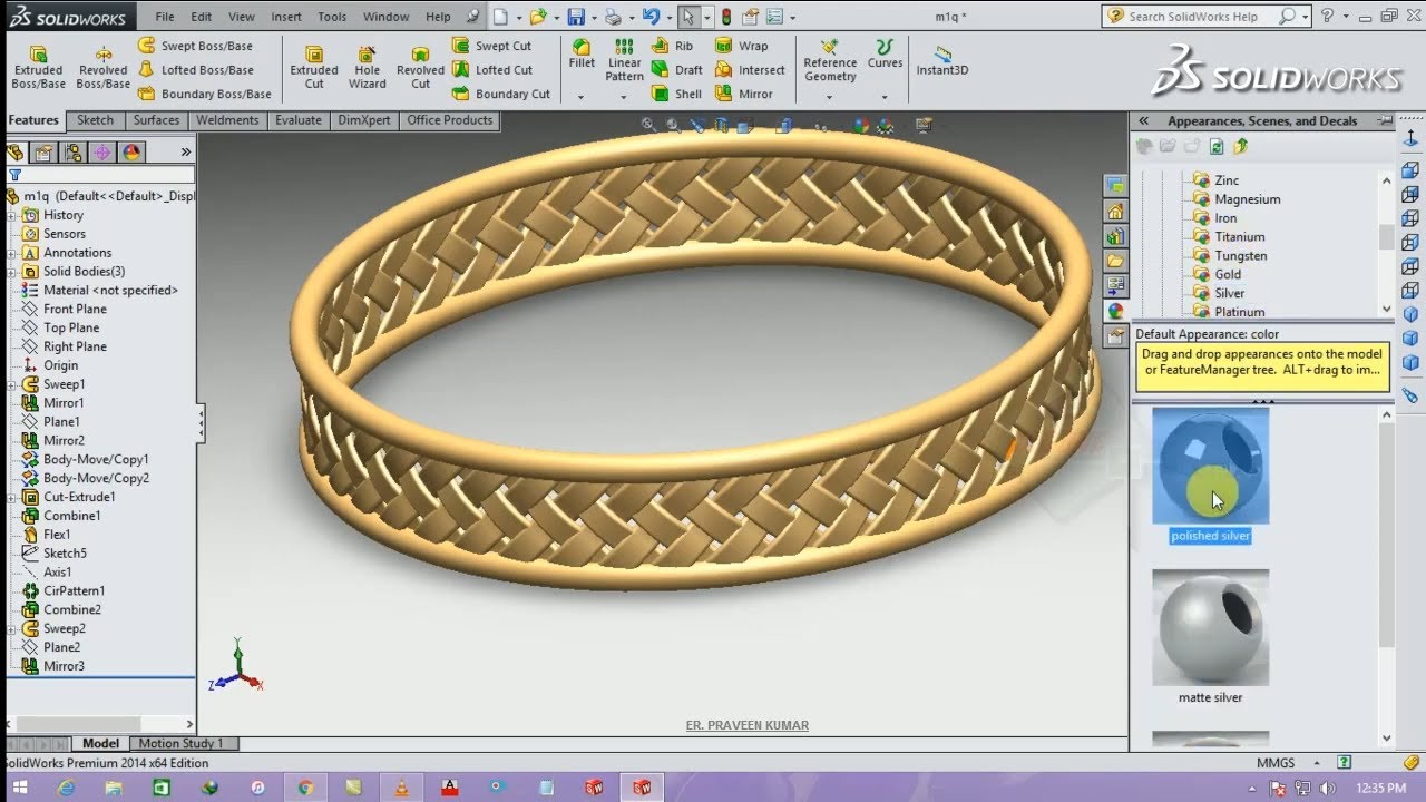 SolidWorks Tutorial # 05 Its a Realistic Bangle Design Made in ...