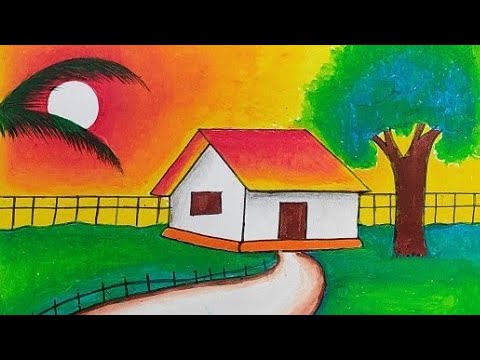 How to draw beautiful village scenery Step by Step for beginners ...