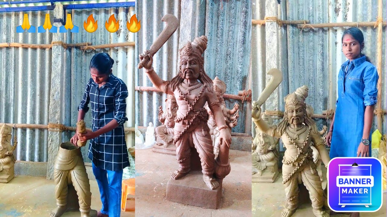 sangili karuppan god statue work with clay making M. boomathi🔥 - YouTube