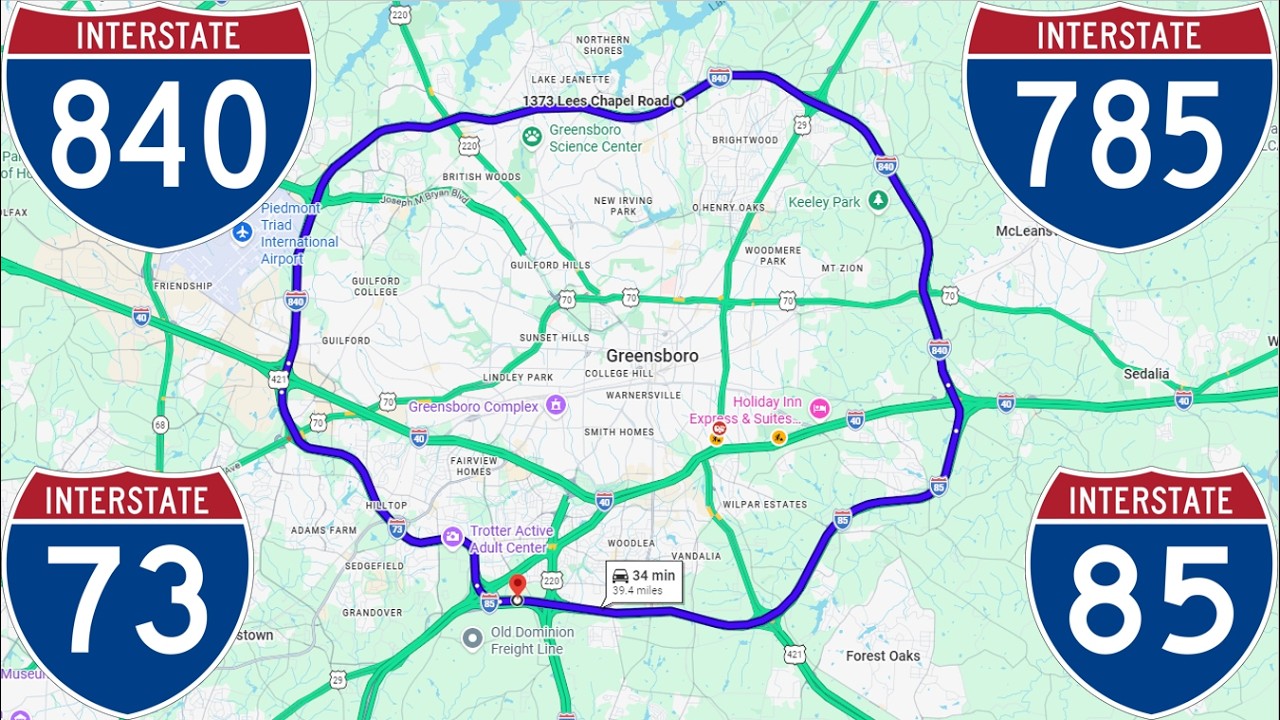 Greensboro Urban Loop (Interstates 73/85/840/785) clockwise/inner loop ...