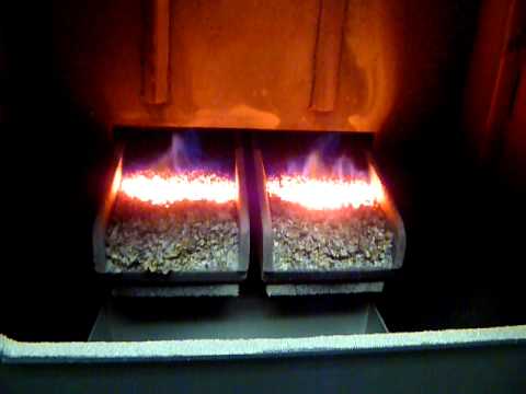 Leisure Line stoker furnace Hyfire II with both burners running. - YouTube