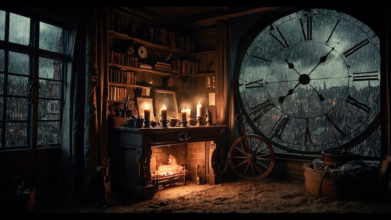 Cozy Rainy Day in a Clock Tower Room | Crackling Fireplace & Relaxing ...