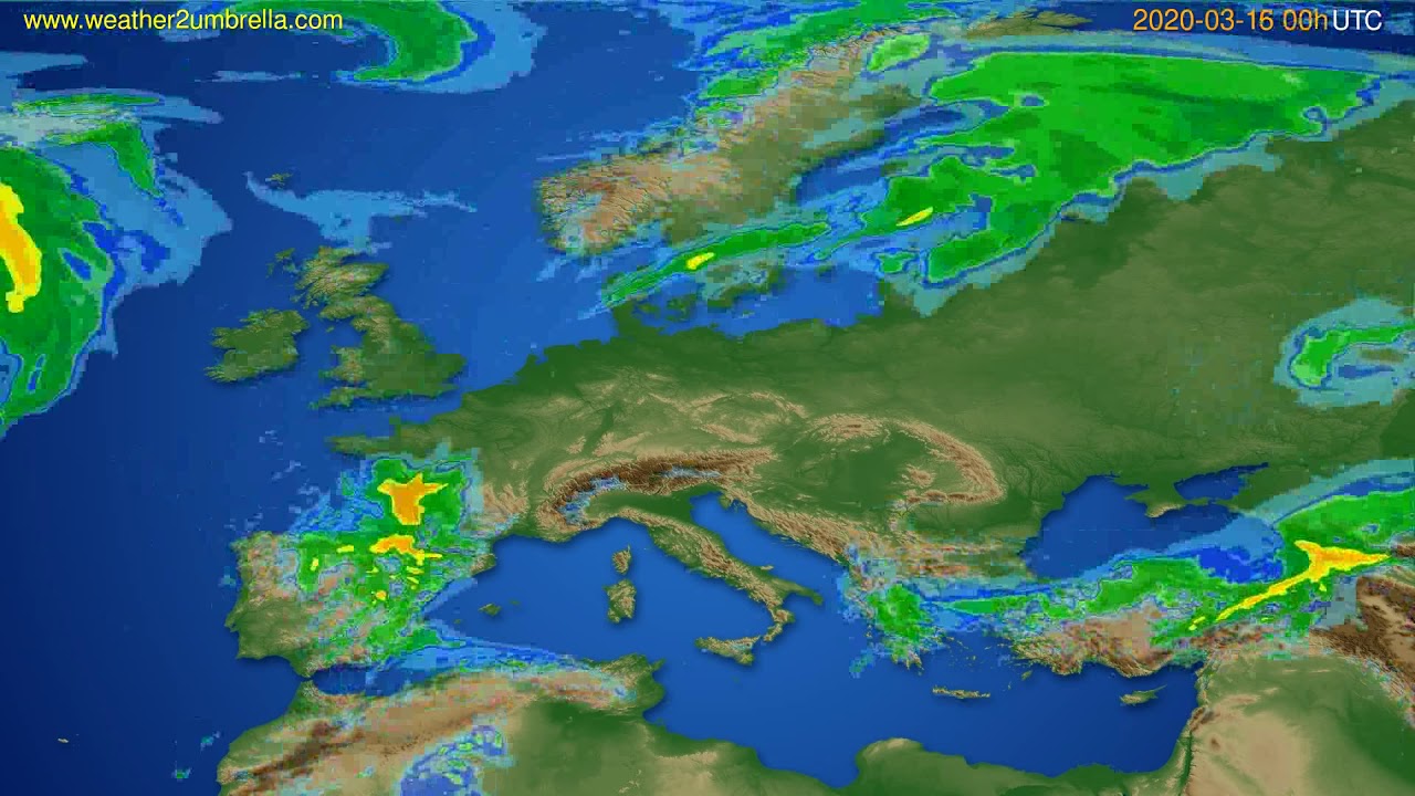 Radar forecast Europe // modelrun: 12h UTC 2020-03-15 - YouTube