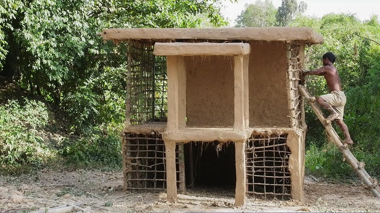 Primitive Technology, Mud Hut two floor - YouTube