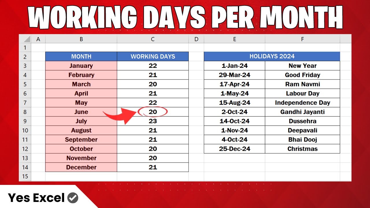 Get Working Days Per Month in Excel - YouTube