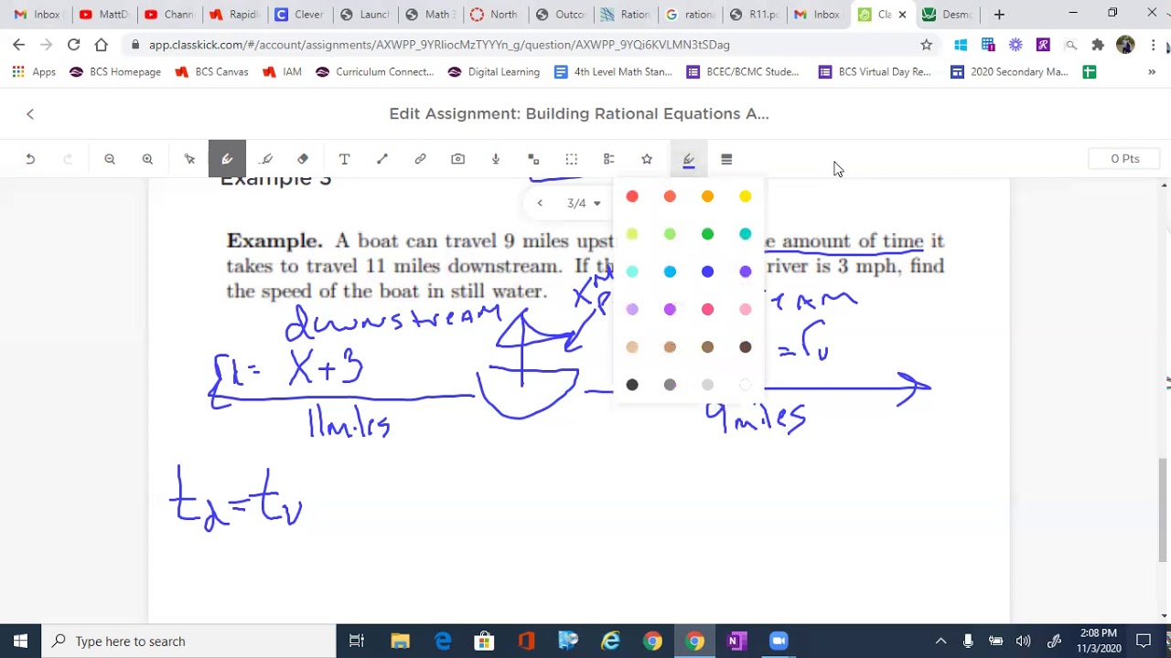 Rational Functions DIstance Rate time Boat with Current - YouTube