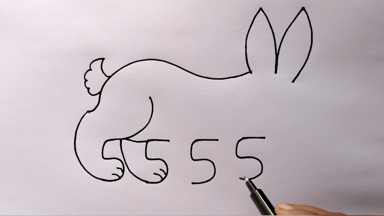 How To Turn 5555 Into Rabbit | Rabbit Drawing Sketch Used Number ...