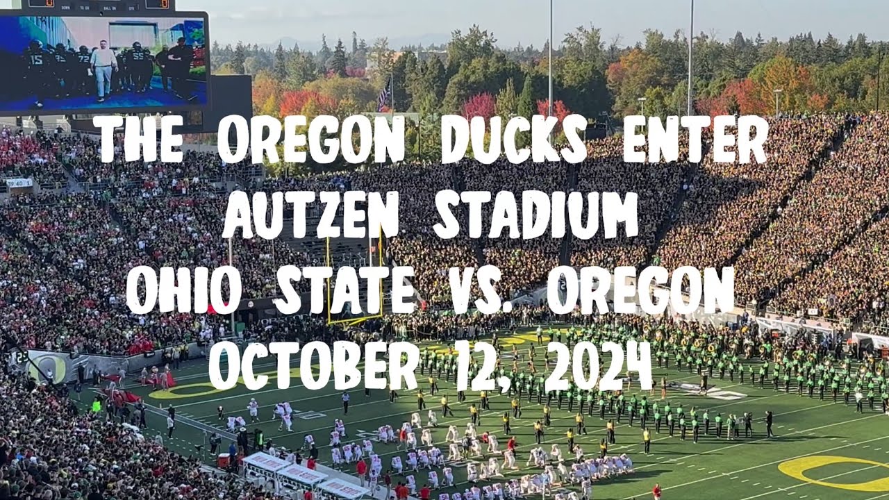 The Oregon Ducks enter Autzen Stadium. Ohio State Vs. Oregon. October ...
