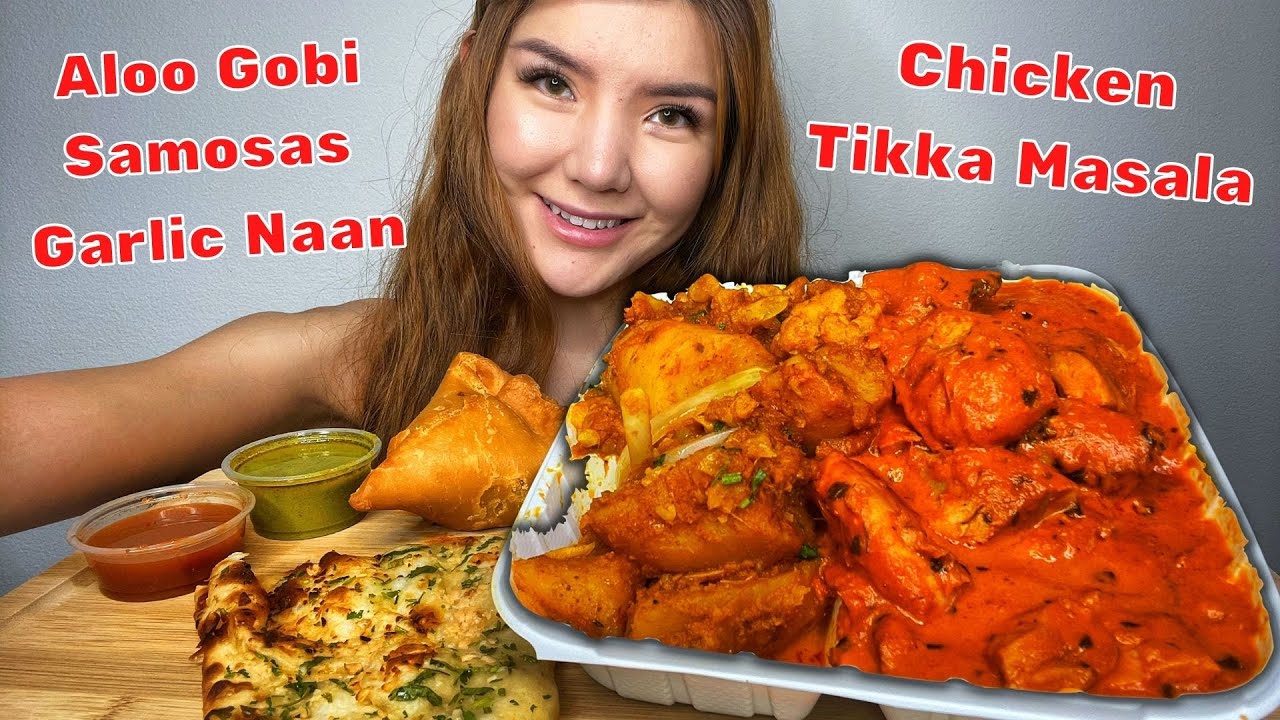 ASMR INDIAN FEAST | CHICKEN TIKKA MASALA | ALOO GOBI | GARLIC NAAN ...