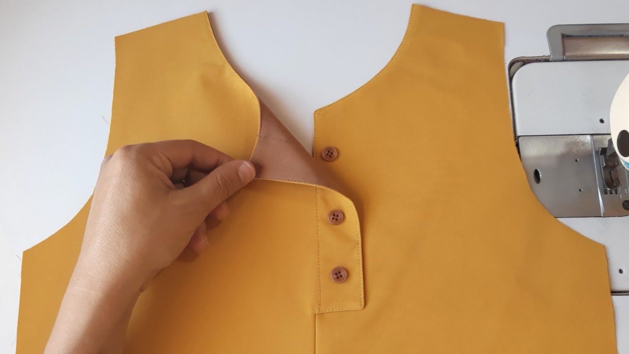 The best easy style to placket cutting and stitching| collar neck ...