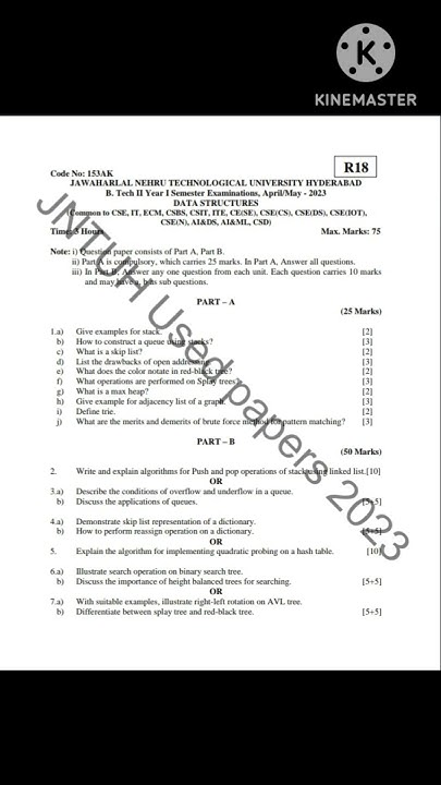 Data Structures DS CSE 2-1 JNTUH R18 April 2023 old question paper ...
