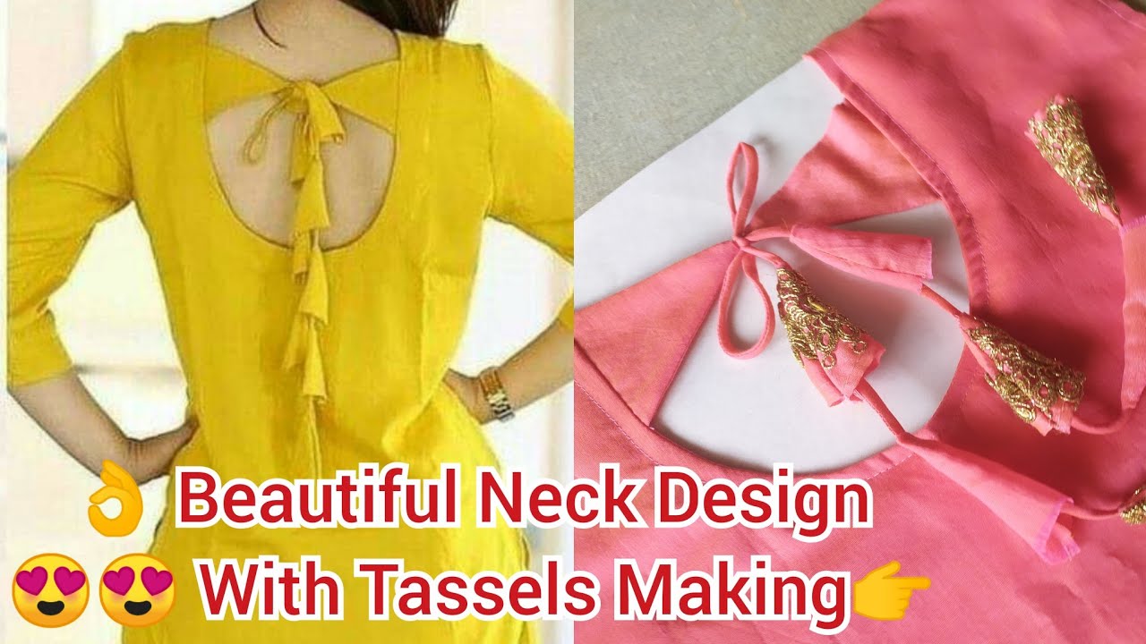 Beautiful Back Neck Design With Beautiful Hanging Latkan/Tassels Making ...
