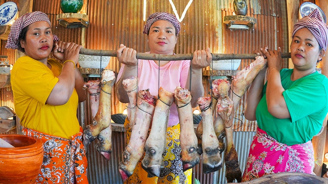 Cooking Beef Hooves Village Recipe with Green Spicy Source | Cow Heels ...