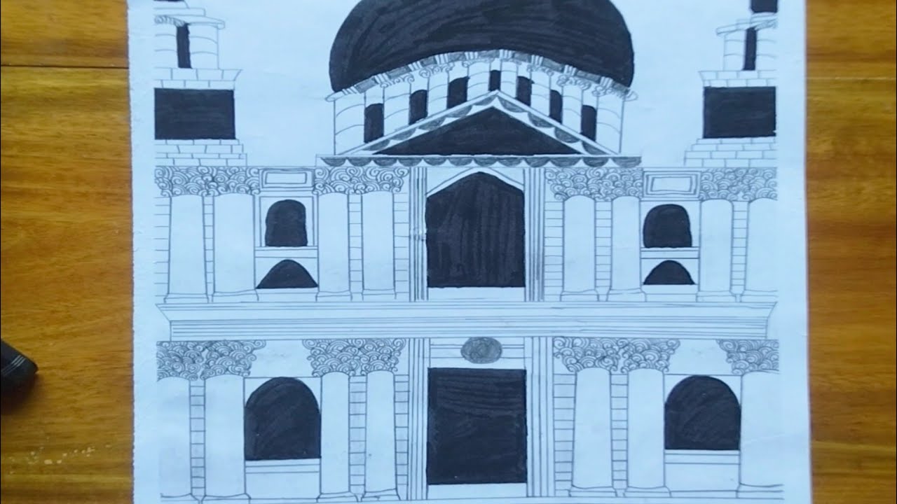 Mosque drawing || How to draw mosque easy step by step || মসজিদ আঁকানো ...