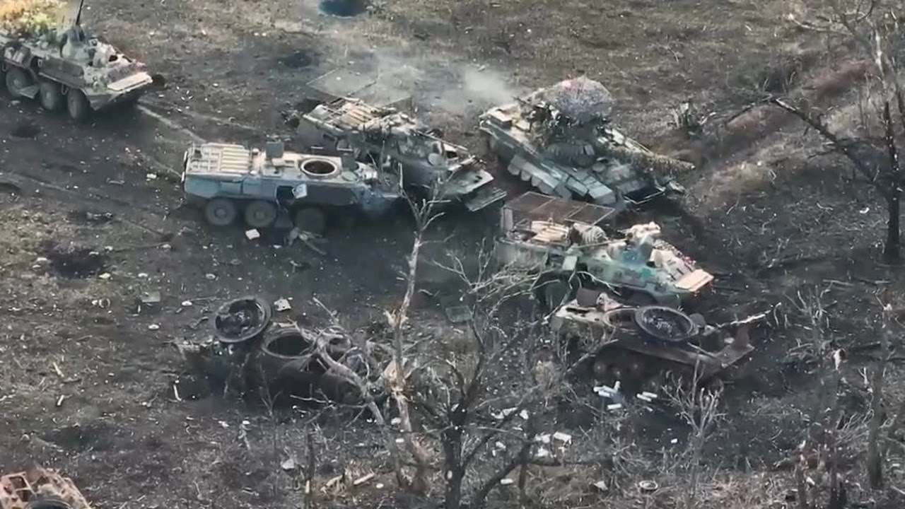 RUSSIAN COLUMN IS DEVASTATED WITH REMOTELY PLACED MINES USING 155 ...