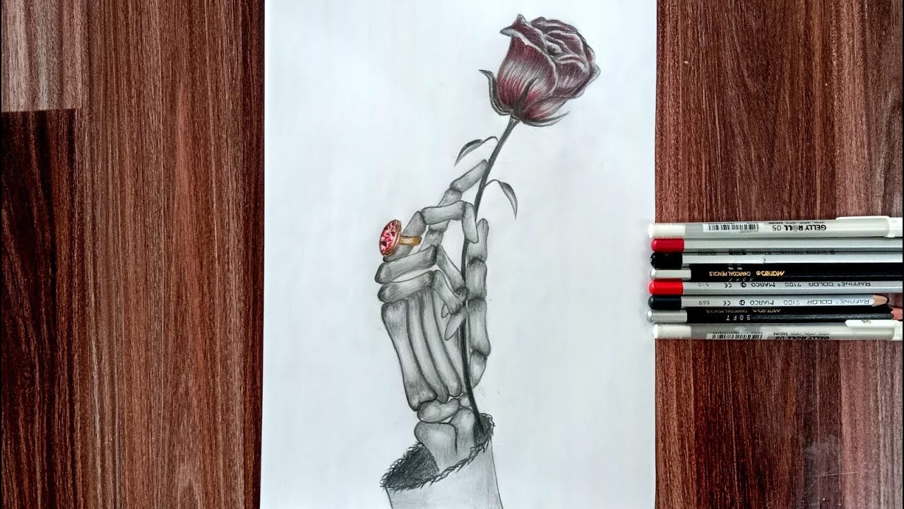Drawing a skeleton hand with flower | Quick drawing | Artsy Bits - YouTube