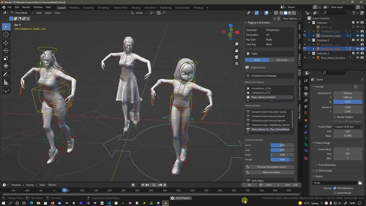 CC3 Blender Tools 1.3.3 Re-targeting Dev Test from CC/iClone to Rigify ...