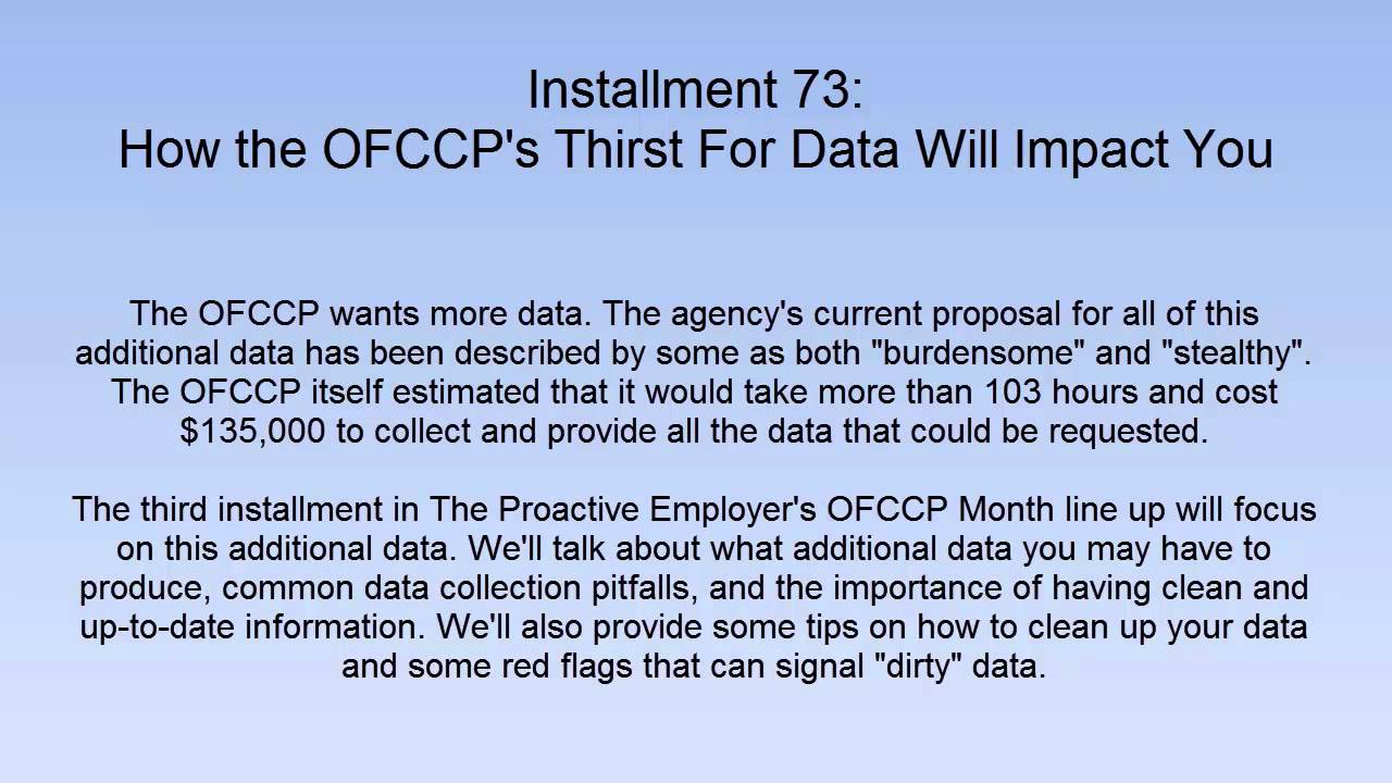 How the OFCCP's Thirst for Data Will Impact You - YouTube
